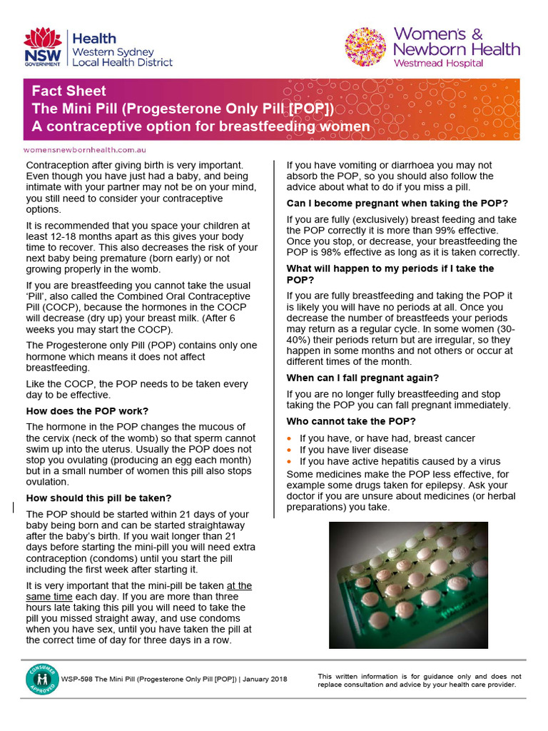 Fact Sheet Progesterone Only Pill POP FINAL Jan2018 | PDF | Combined ...
