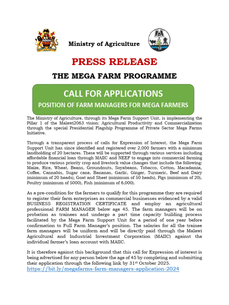 Advert For Expression of Interest Farm Managers - 2024 Oct | PDF
