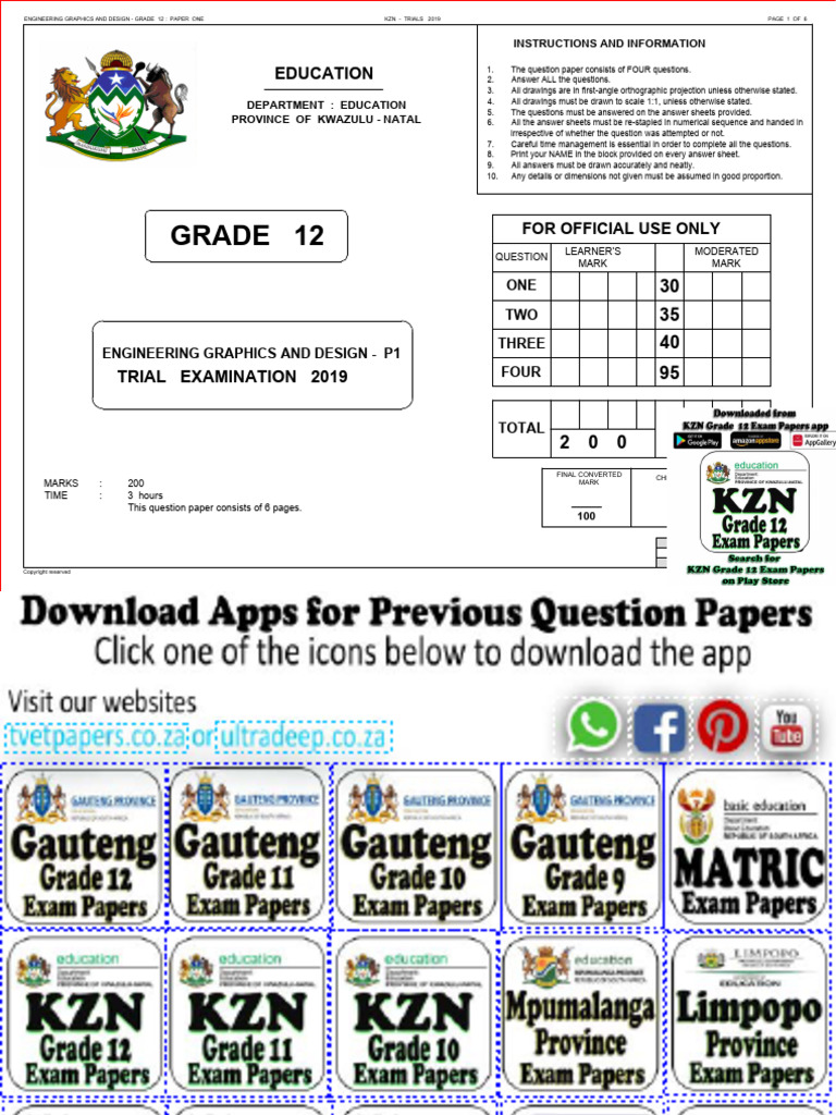 Grade 12 EGD Trial Exam Paper 1 | PDF | Technical Drawing | Door