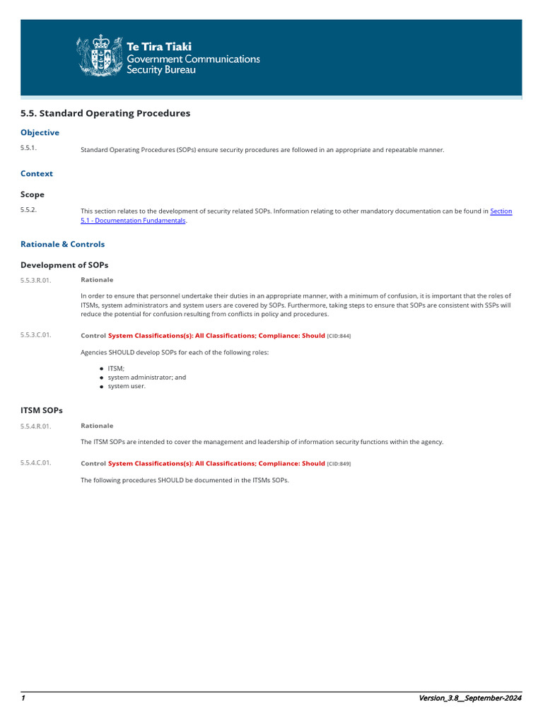 NZISM 5.5. Standard Operating Procedures V. 3.8 September 2024 | PDF ...