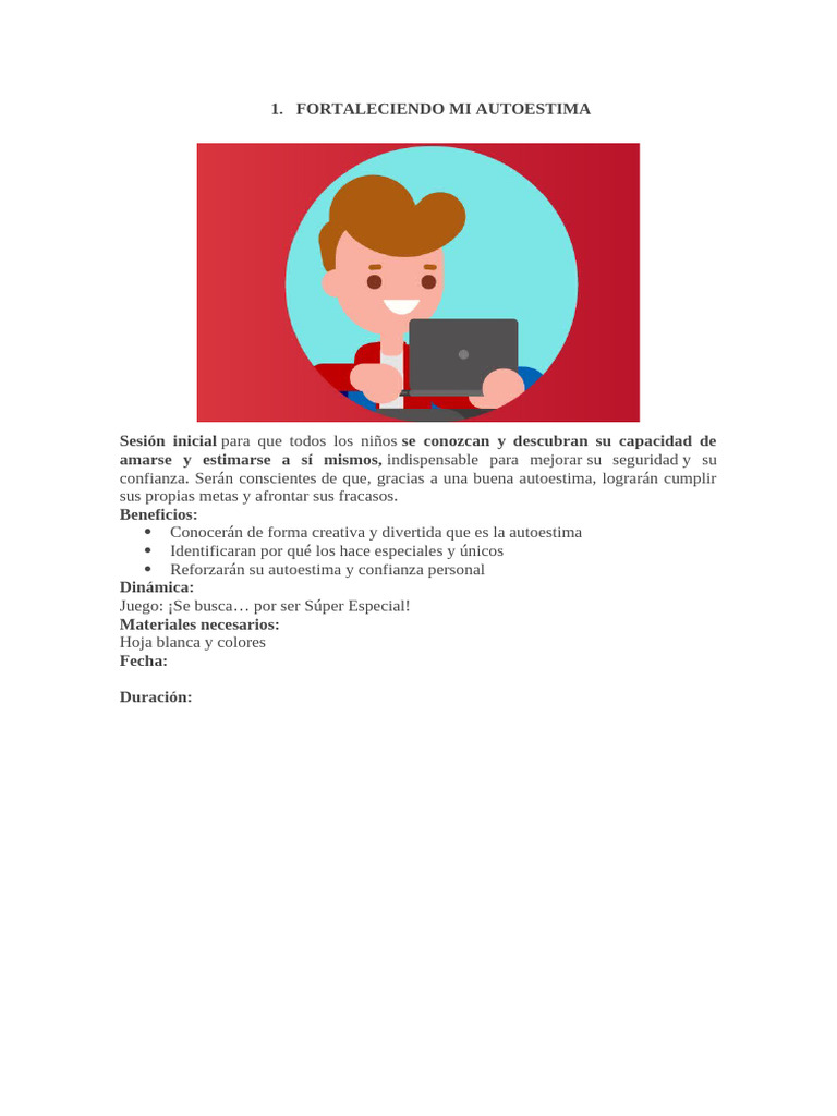 Fortaleciendo Mi Autoestima Sesiones | PDF | Autoestima | Las emociones