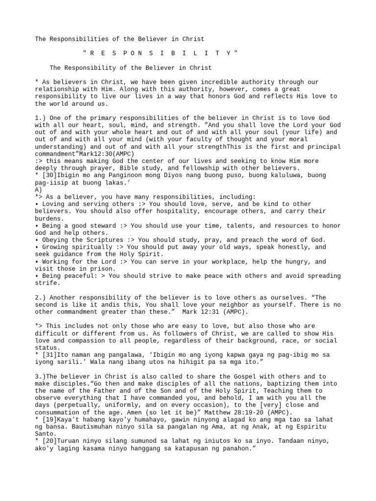 Responsibilities of a Believer in Christ | PDF | Jesus | Theology