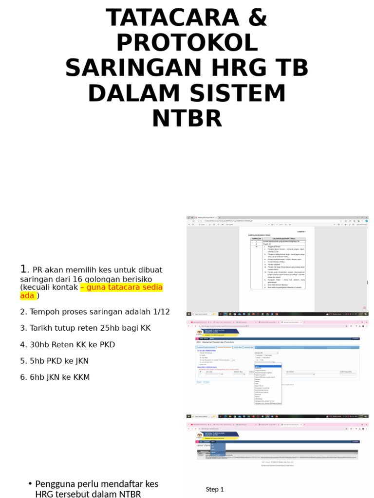 TATACARA & PROTOKOL SARINGAN HRG TB Drhafsah Semak | PDF