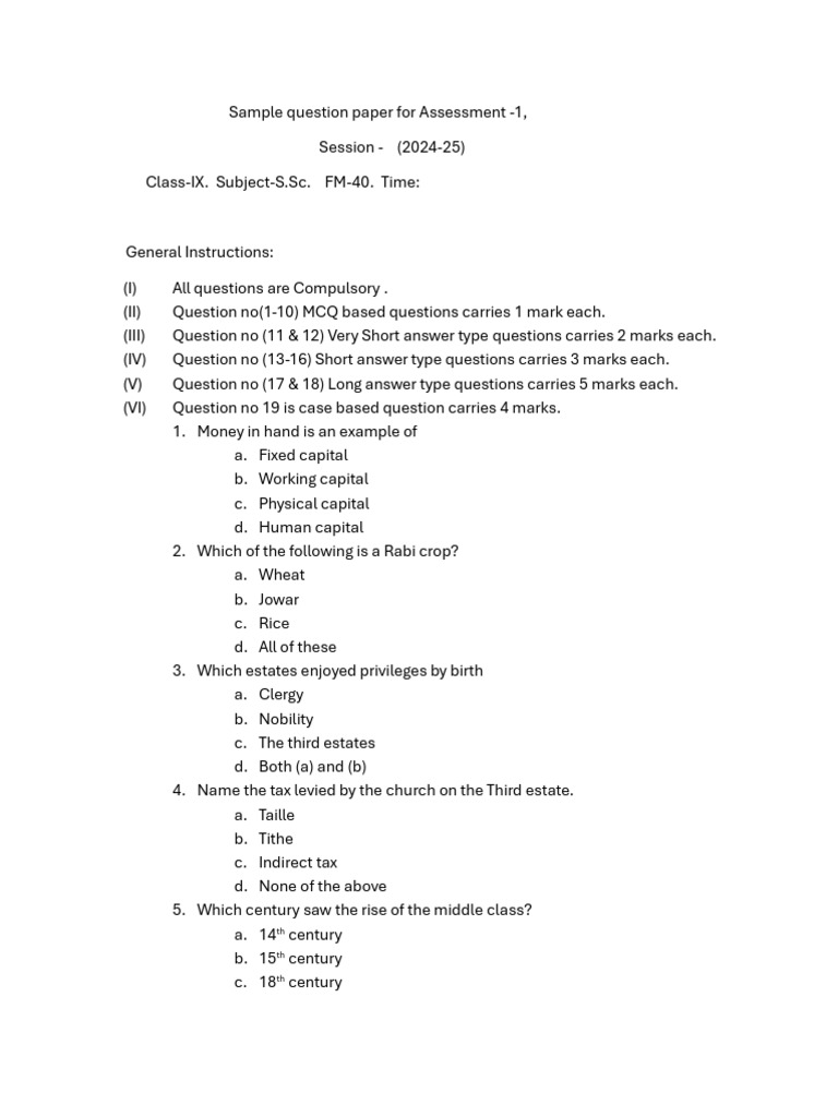 class 9 sample question paper (1) | PDF | Green Revolution | Agriculture