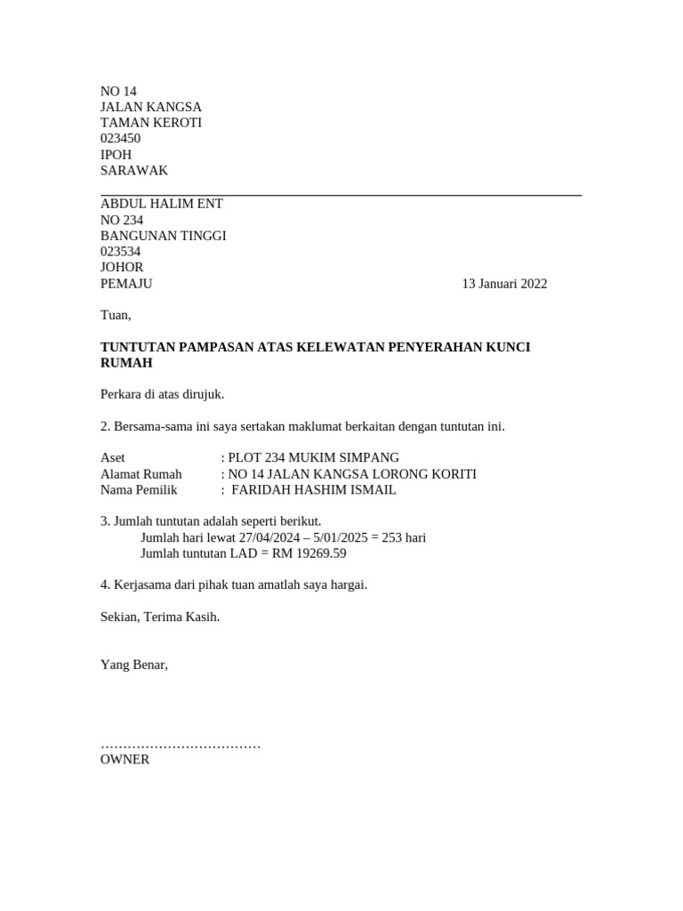 Surat Claim LAD | PDF