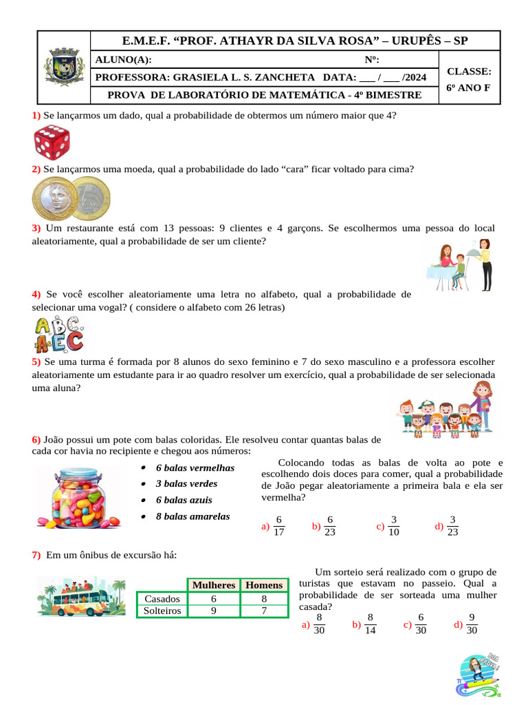 6 Ano - 4º Bimestre - Probabilidade | PDF | Probabilidade