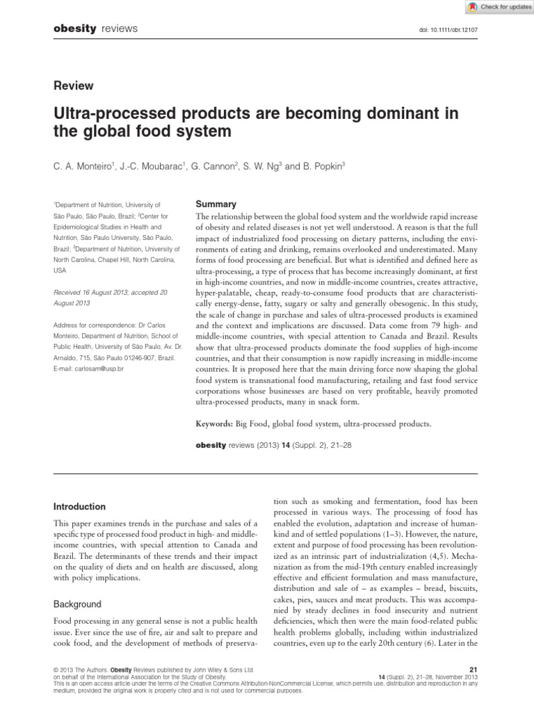 Obesity Reviews - 2013 - Monteiro - Ultra Processed Products Are ...