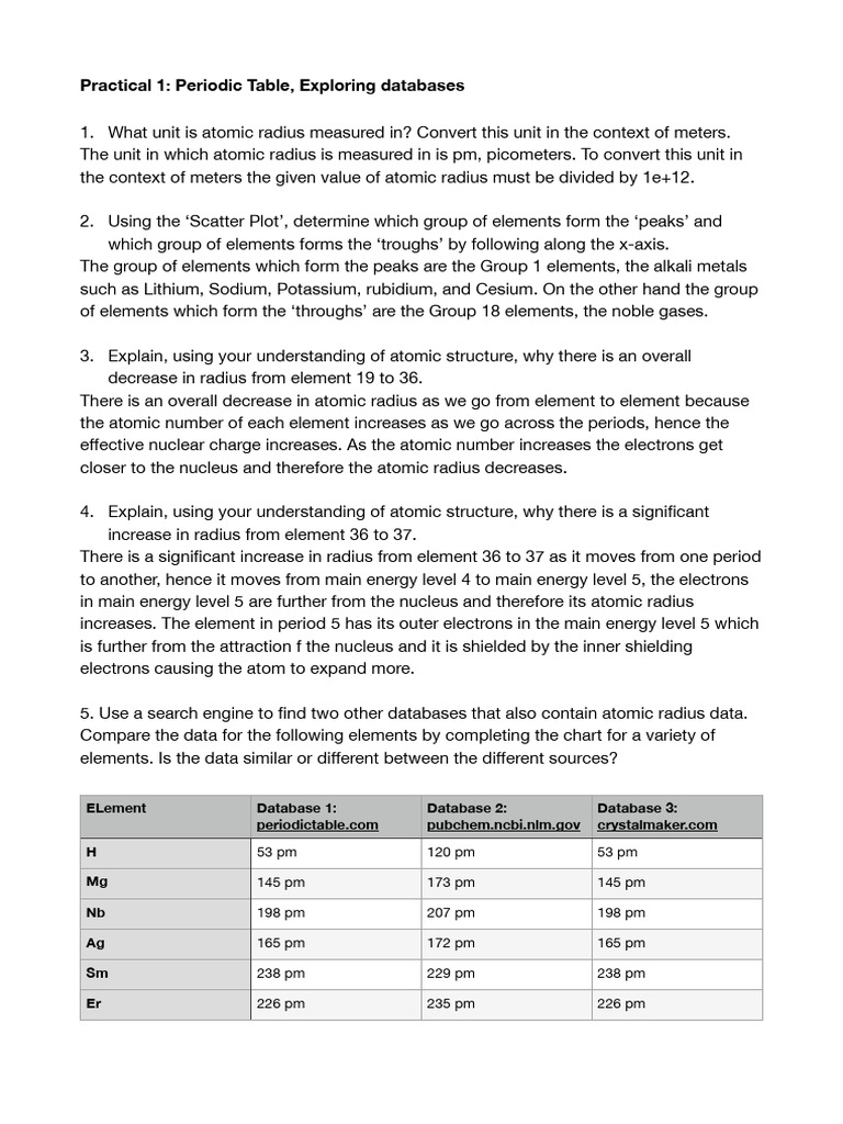 Periodic Table Exploring Databases (Comiotto) | PDF | Chemical Elements ...