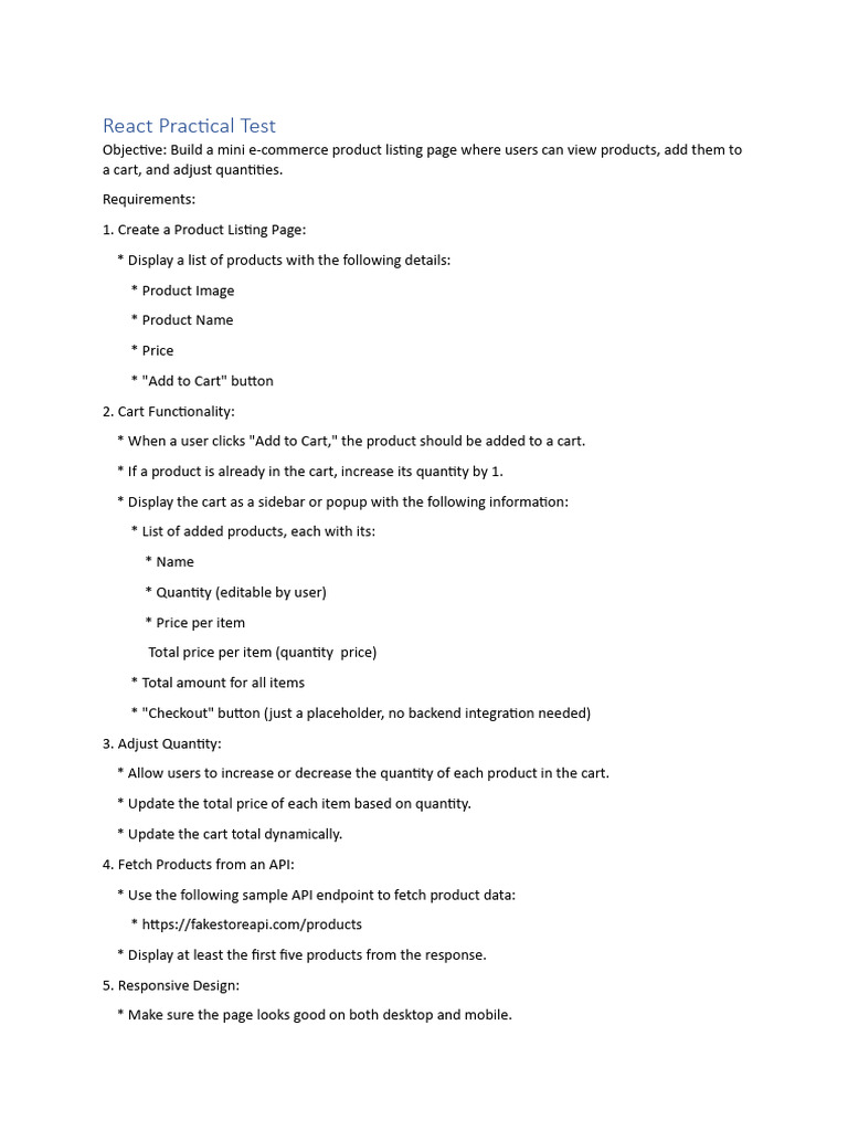 React Practical Test | PDF