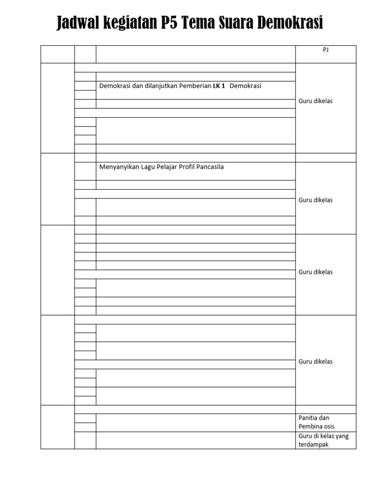 Jadwal p5 Suara Demokrasi. | PDF