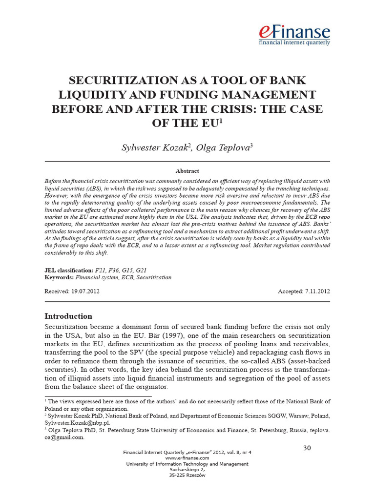 Securitization As A Tool of Bank Li | PDF | Asset Backed Security | Securitization