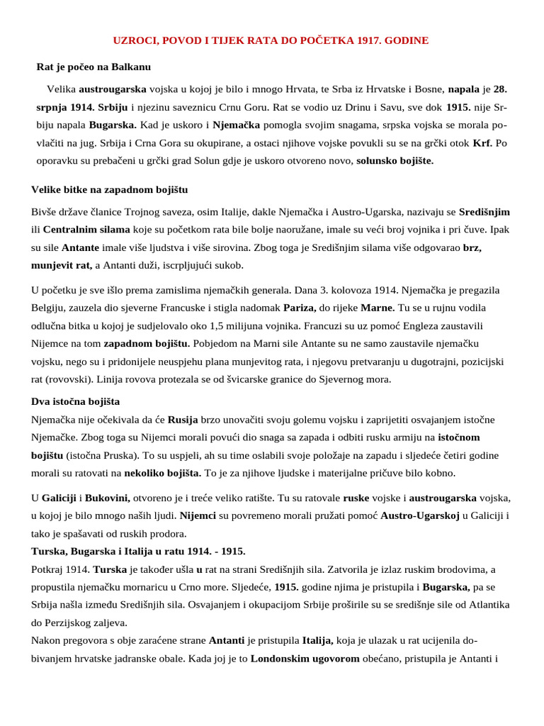 Prvi Svjetski Rat | PDF