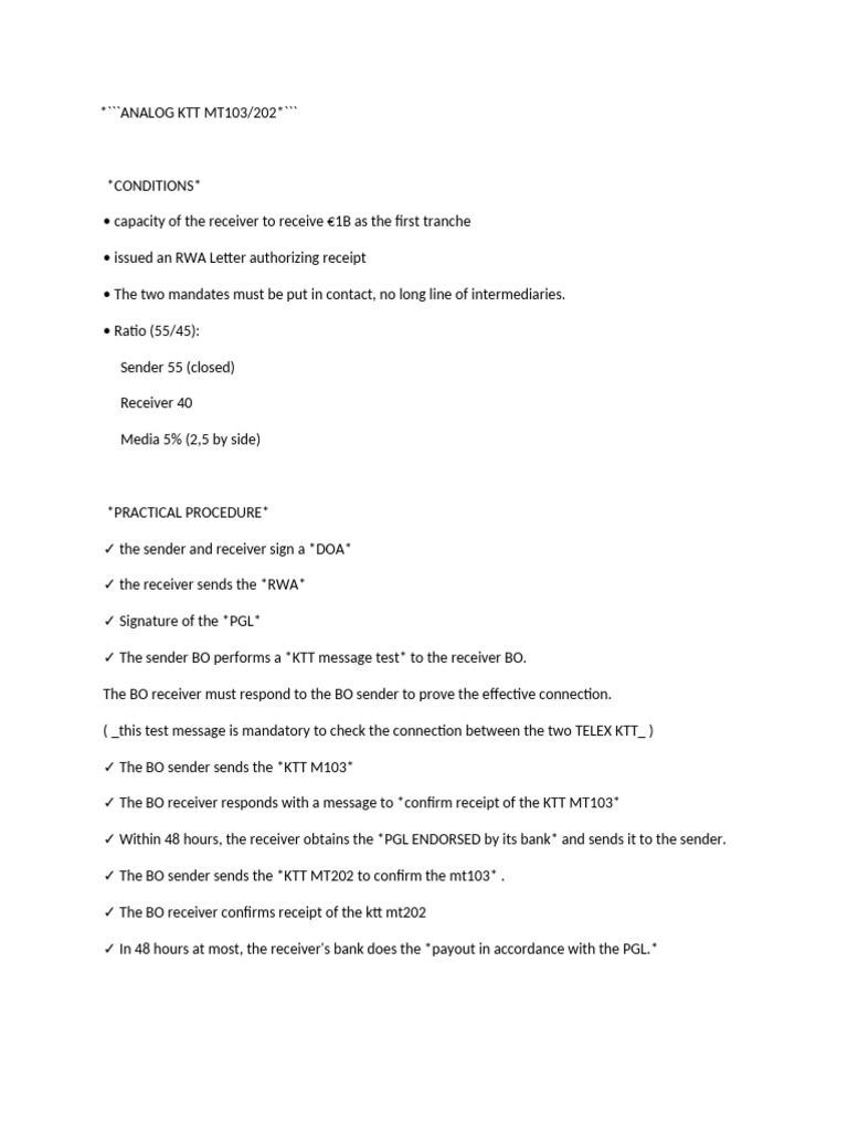 KTT MT103/202 Transaction Process Guide | PDF