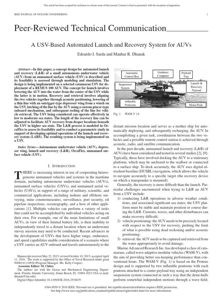 Automated AUV Launch and Recovery System | PDF