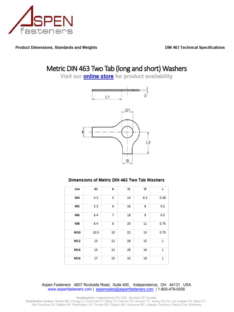 DIN 463 Two Tab Washer Specifications | PDF | Screw | Washer (Hardware)