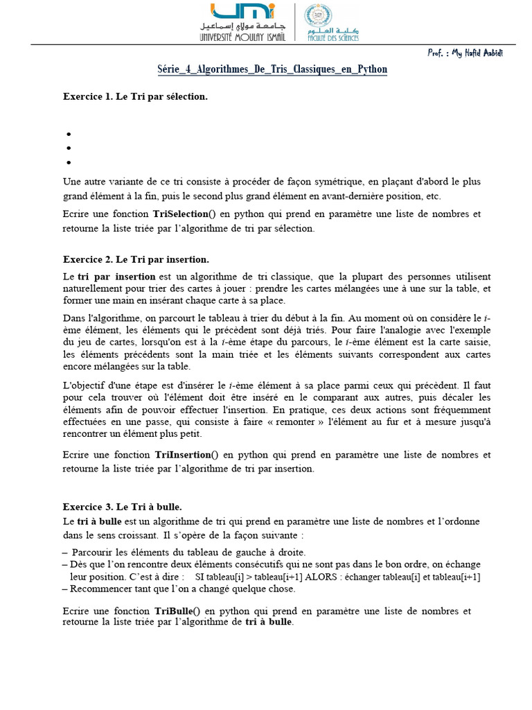 Algorithmes de tri en Python | PDF | Mathématiques appliqués ...