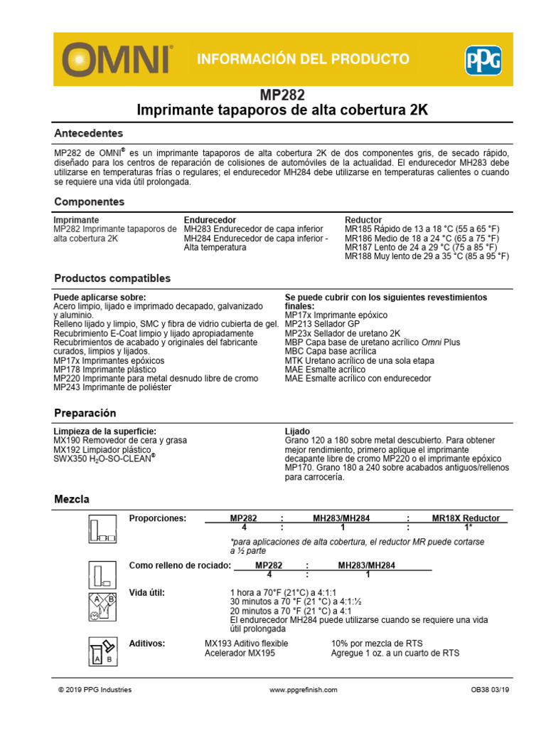 OB38SP+MP282+High+Build+2K+Prime+Surfacer+03+19 SP | PDF | Materiales ...