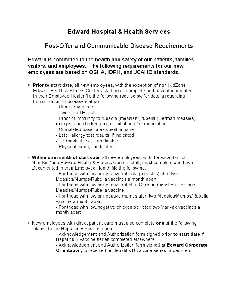 Employee Health Requirements | PDF