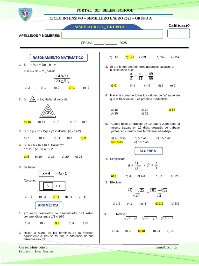 Simulacro Matemáticas Grupo A | PDF | División (Matemáticas) | Matemáticas