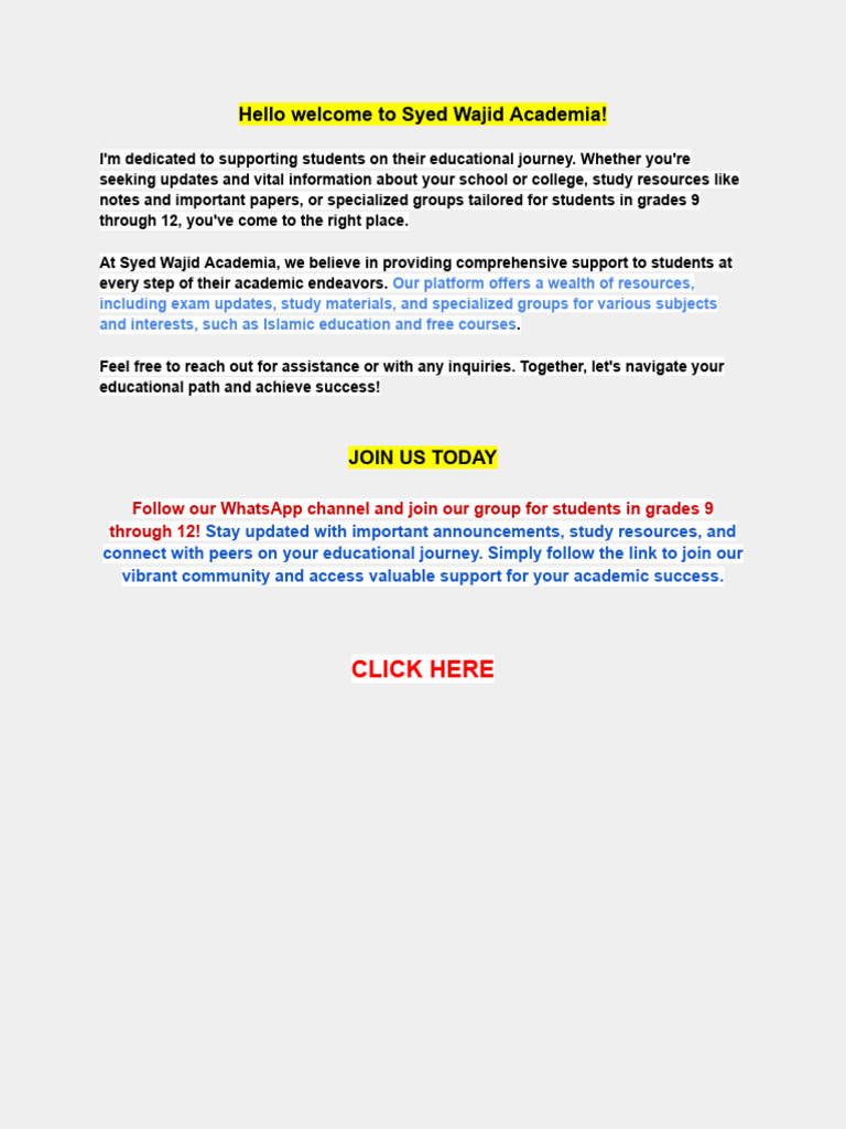 Hello Welcome To Syed Wajid Academia!: Click Here | PDF