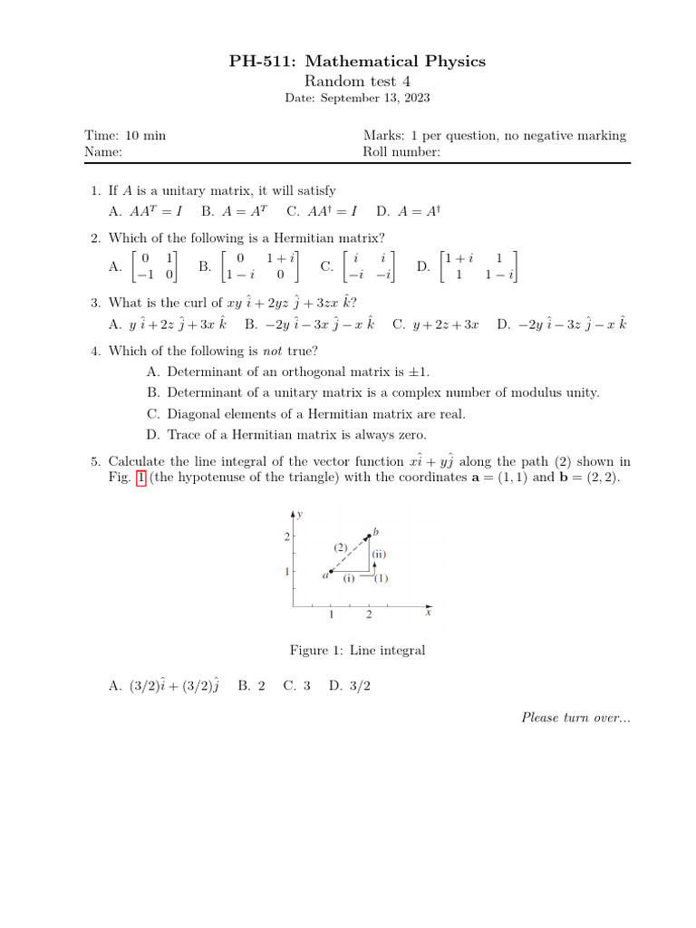 MP Test: Mathematical Physics Exam | PDF | Matrix (Mathematics ...