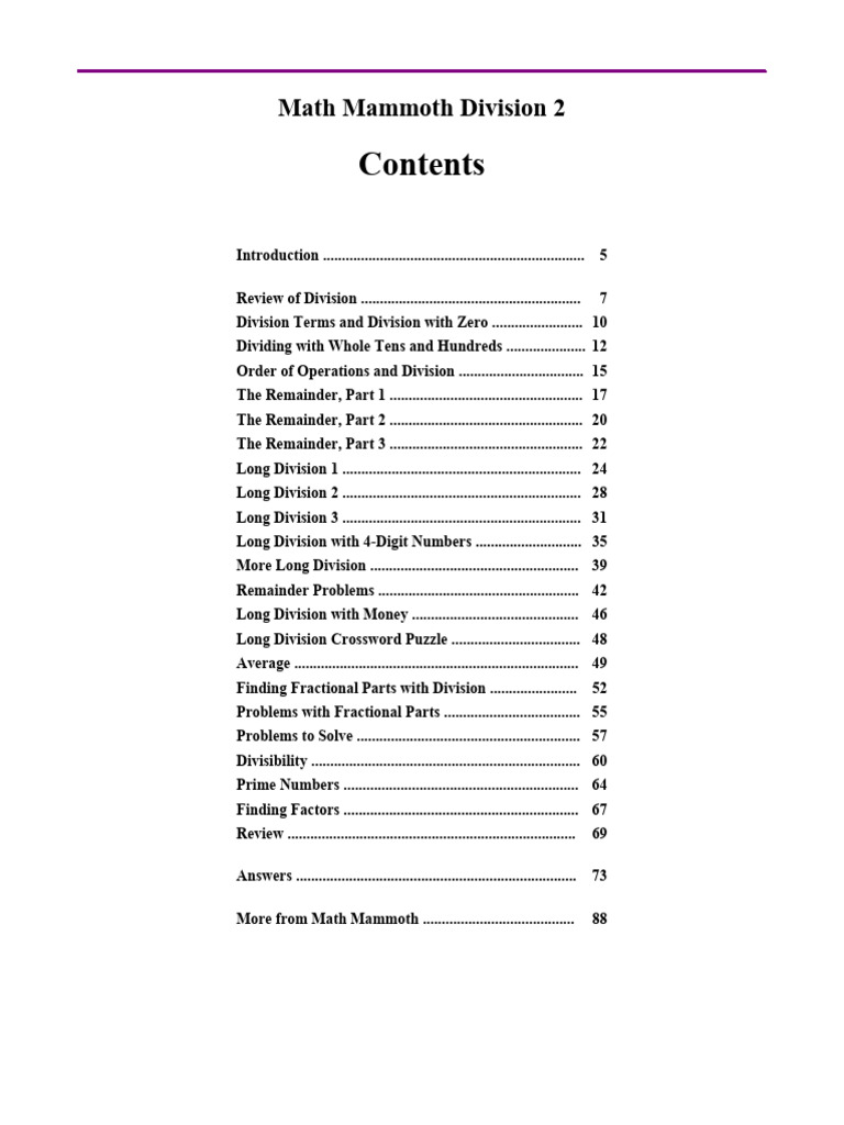 Math Mammoth Division Workbook | PDF