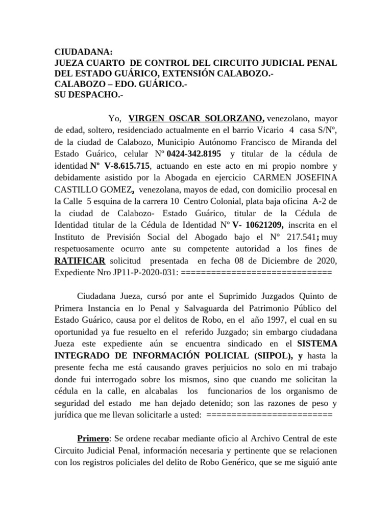 Solicitud de Exclusion de Sipol | PDF | Debido al proceso | Justicia