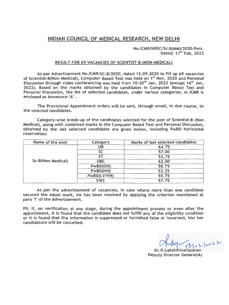 Result of Scientist Non Medical | PDF