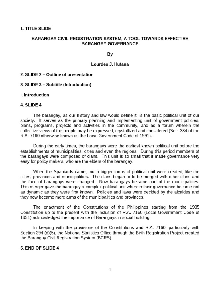 Barangay Civil Registration System Guide | PDF | Government | Justice