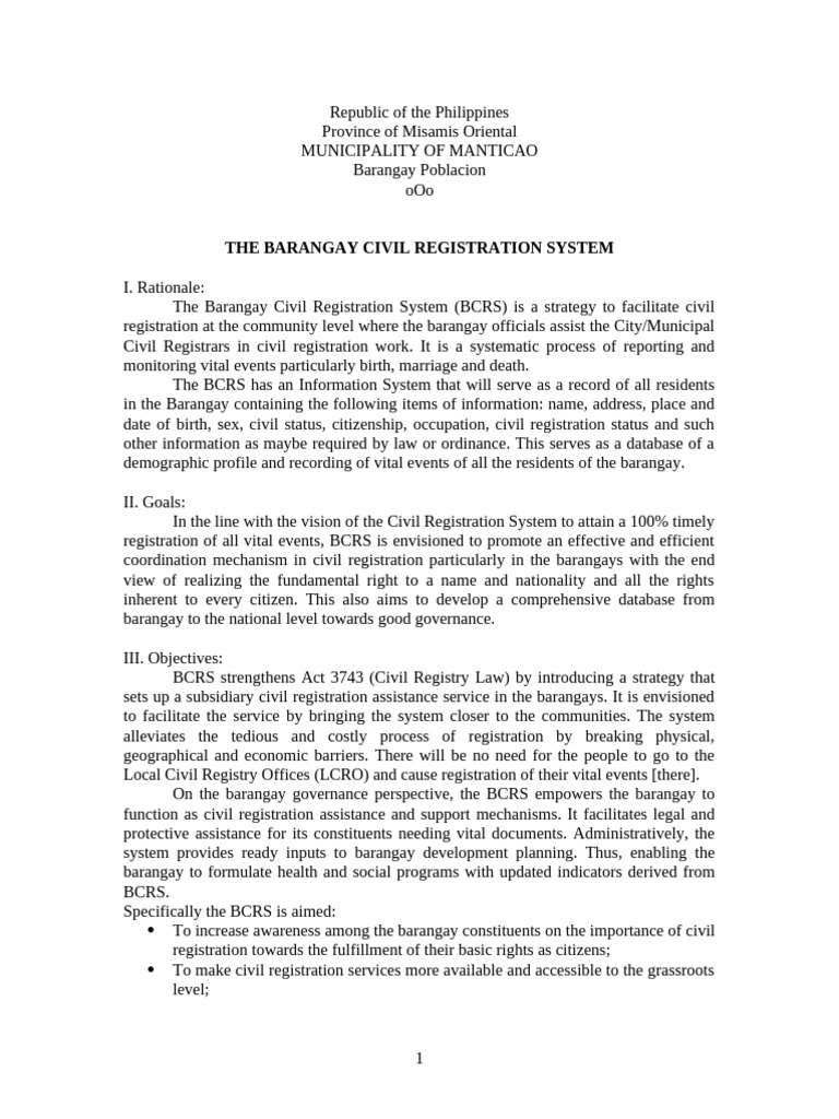 Barangay Civil Registration System Overview | PDF