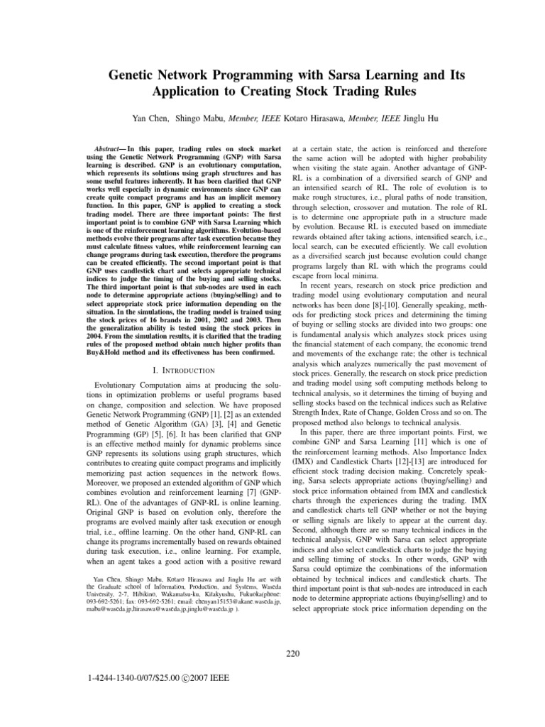 2007Genetic network programming with sarsa learning and its application to creating stock ...