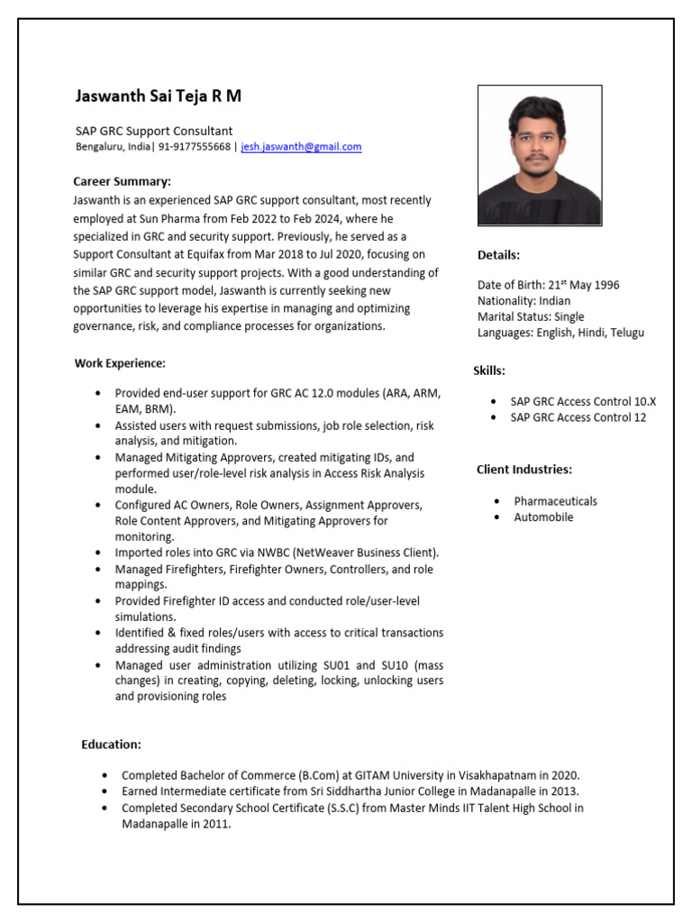 Jaswanth Sai Teja CV | PDF