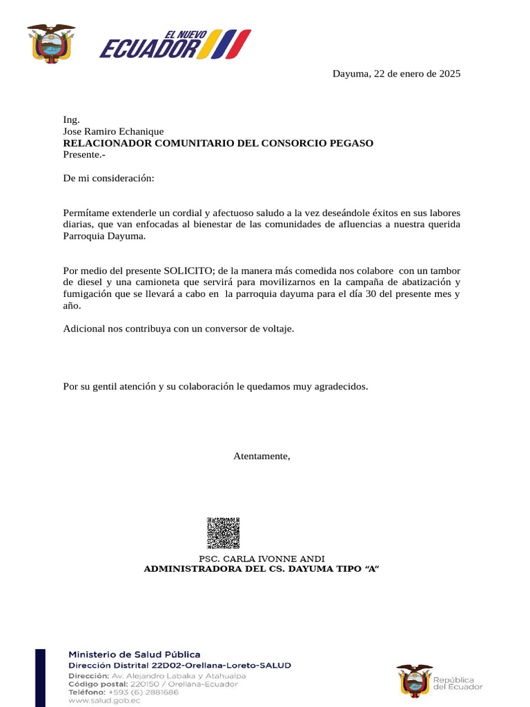 Solicitud de Apoyo para Campaña en Dayuma | PDF