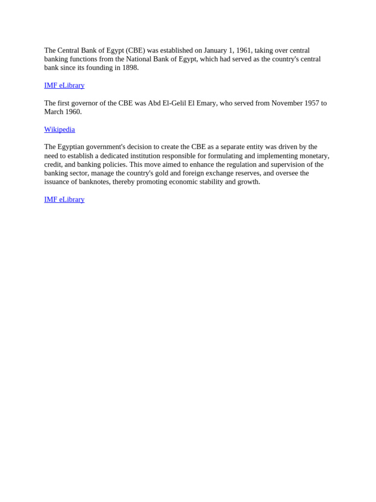 Central Bank of Egypt Overview | PDF