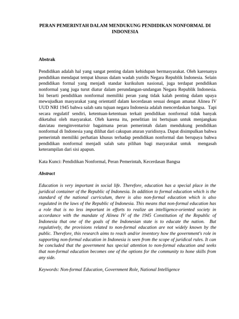 Peran Pemerintah Dalam Mendukung Pendidikan Non Formal Di Indonesia | PDF