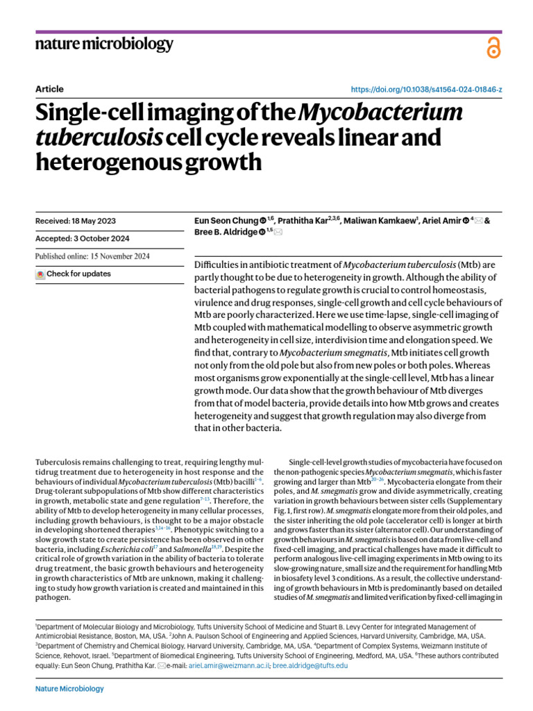 Single-Cell Imaging of The Mycobacterium Heterogenous Growth | PDF ...