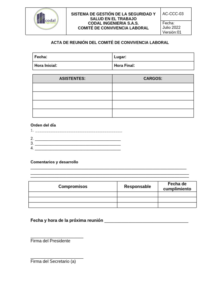 AC-CCC-03 Acta de Reunión Comité de Convivencia Laboral | PDF