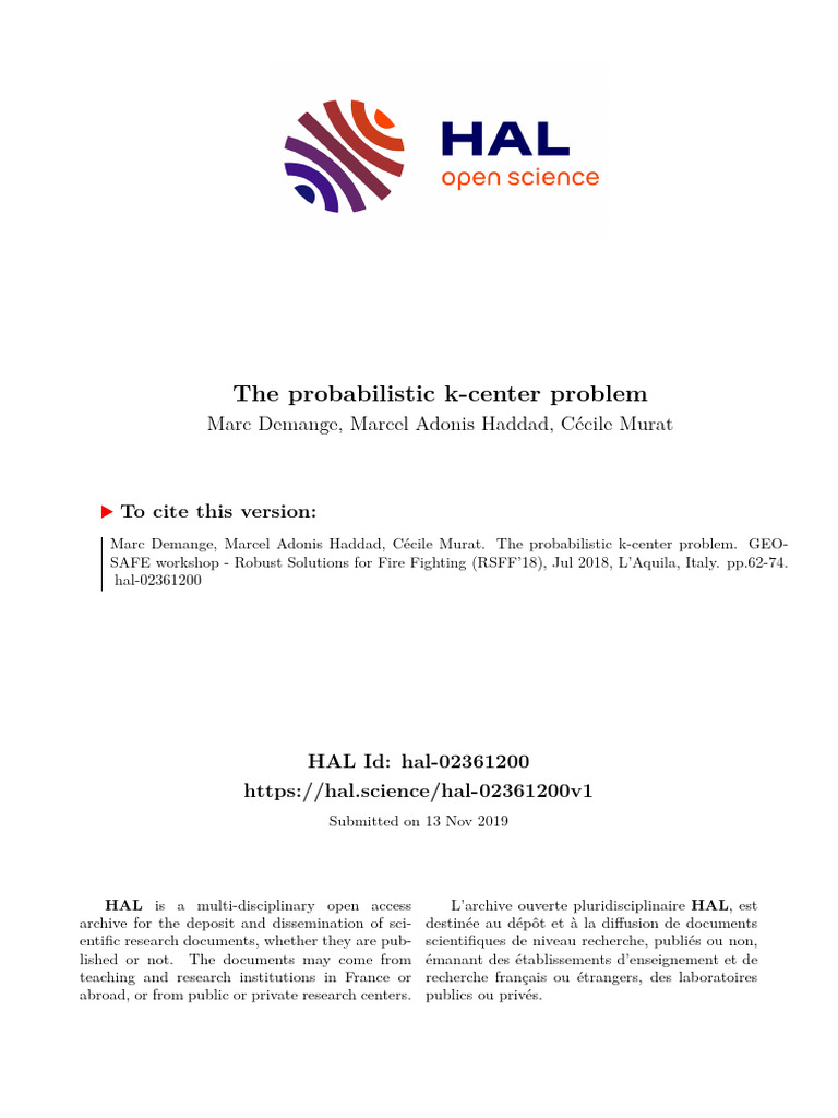 The probabilistic k-center problem | PDF | Vertex (Graph Theory) | Mathematical Relations