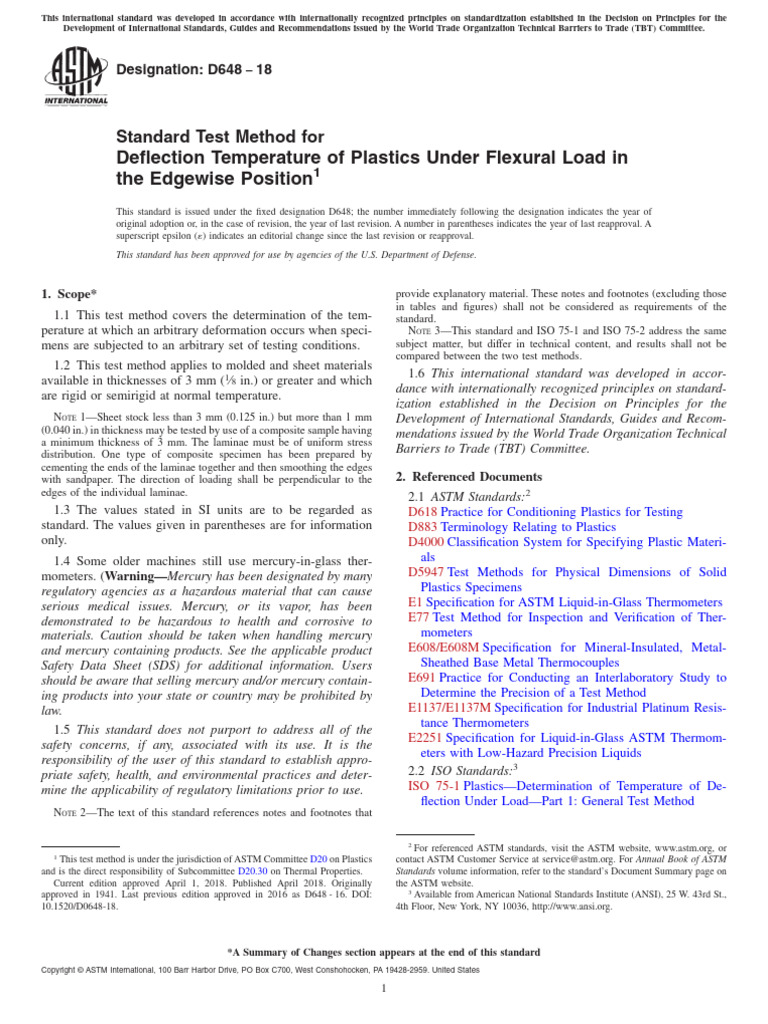 ASTM D648-18 - Deflexão Térmica HDT (Atualizada 2018) | PDF ...