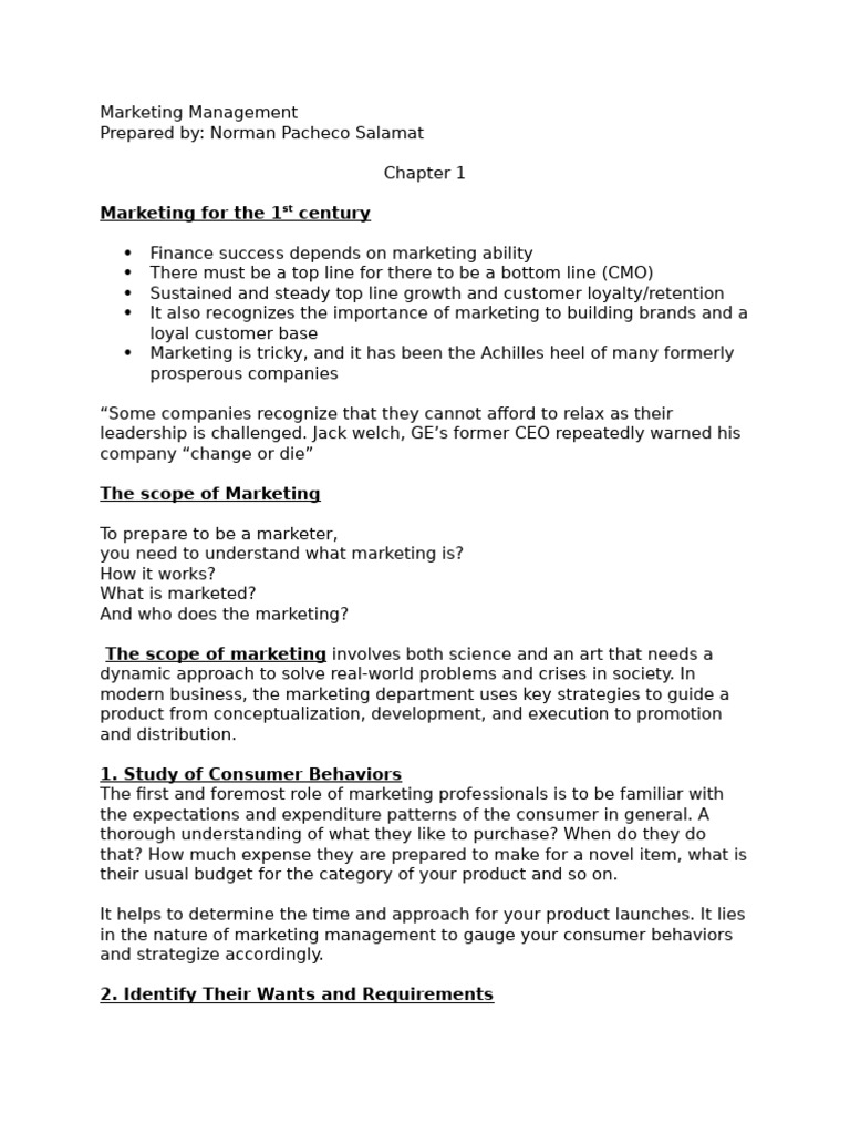 Marketing Management Chapter 1 Hand Outs | PDF | Marketing | Marketing ...