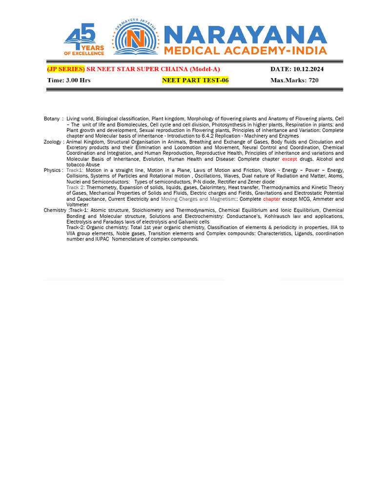 (Jp Series) Sr Neet Star Super Chaina-revision-2_model-A (Pt-6) q.p Ex.dt. 10.12.2024 | PDF ...