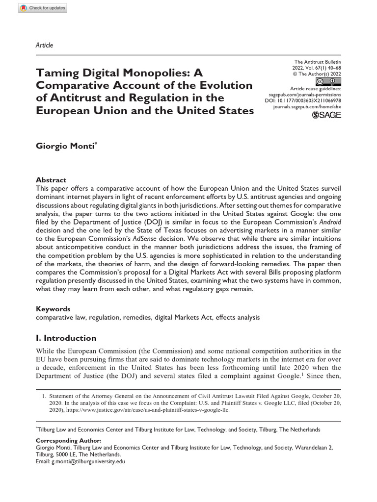 Antitrust Approaches to Digital Monopolies | PDF | Competition Law ...