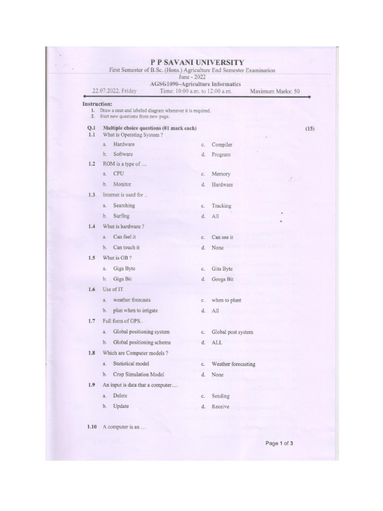 AGSG 1090 Agriculture Informatics | PDF
