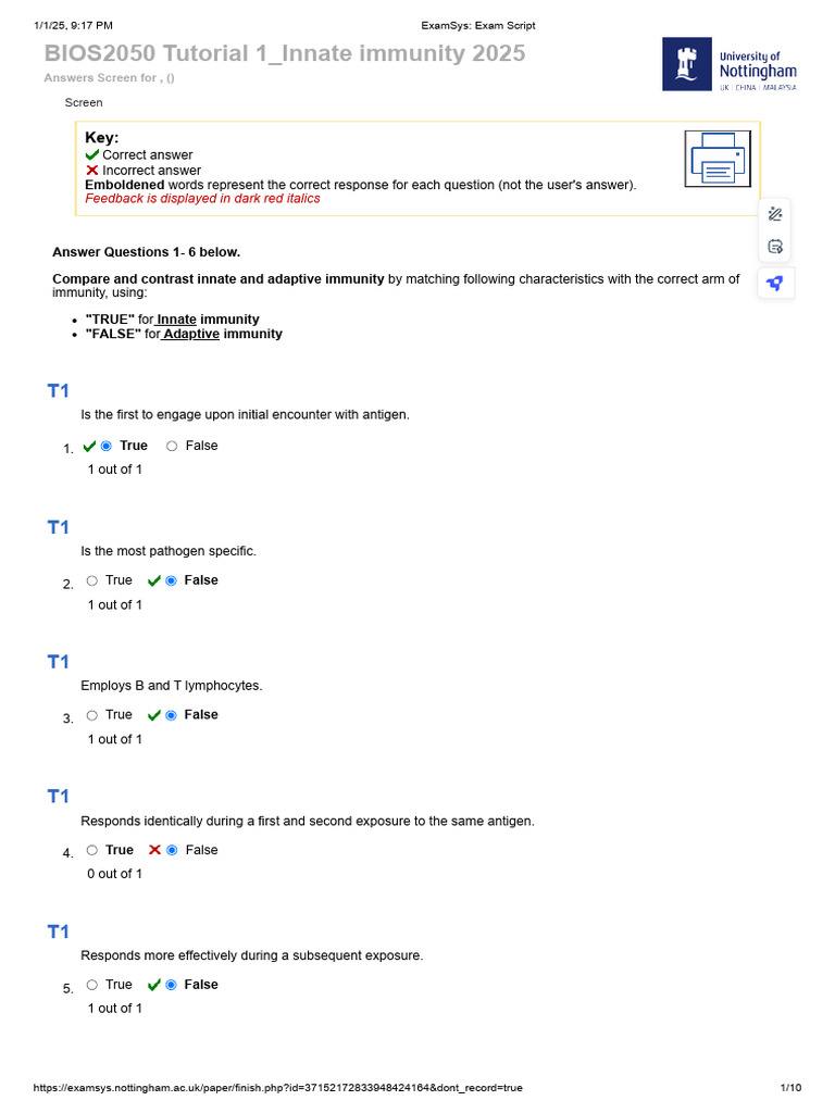 ExamSys - Exam Script (2050) 1 | PDF | White Blood Cell | Immune System
