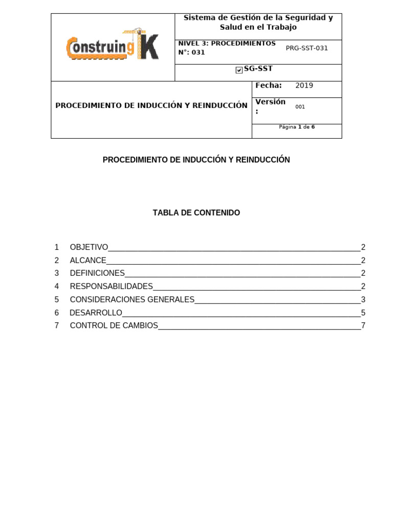 PRC-SST-031 Procedimiento de Re Inducción | PDF | Valores | Business