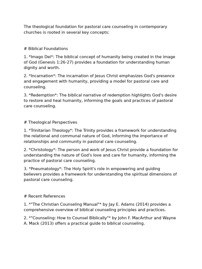 Theological Foundations of Pastoral Care | PDF | Psychotherapy | Psychology