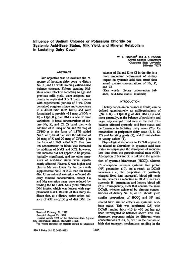 Sodium vs. Potassium Chloride in Dairy Cows | PDF | Sodium | Analysis ...
