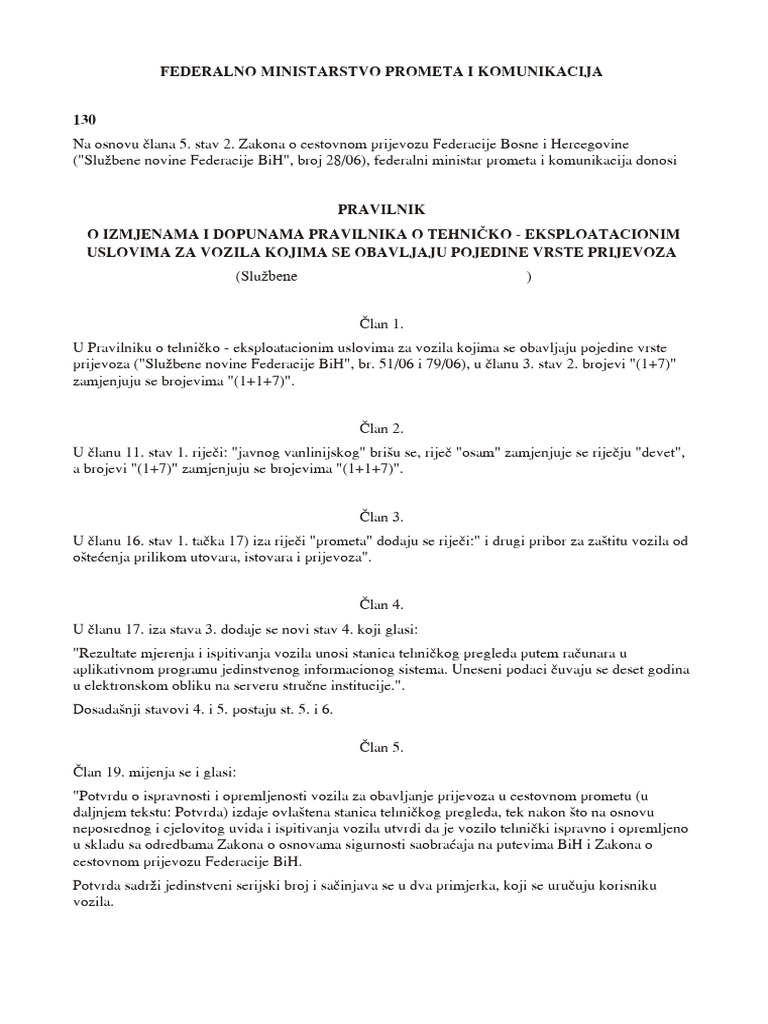 Pravilnik o Izmjenama I Dopunama Pravilnika o Tehnicko ...