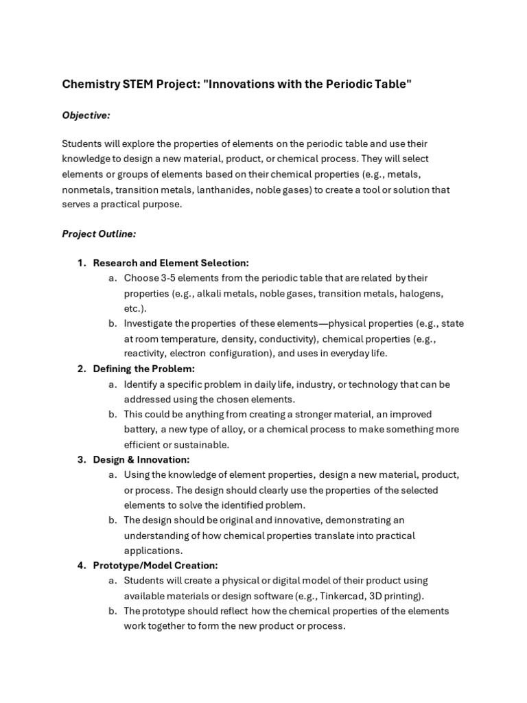 Chemistry STEM Project | PDF | Chemical Elements | Periodic Table