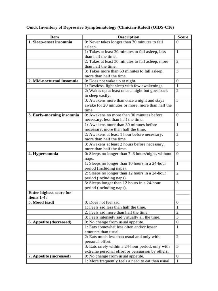 Clinician-Rated Depression Inventory | PDF | Sleep | Insomnia